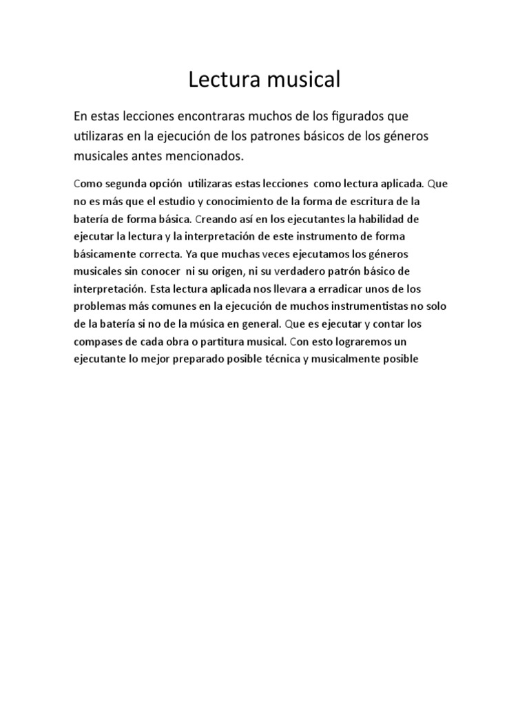 Lectura Musical para Bateristas | PDF | Artes del Lenguaje y Comunicación