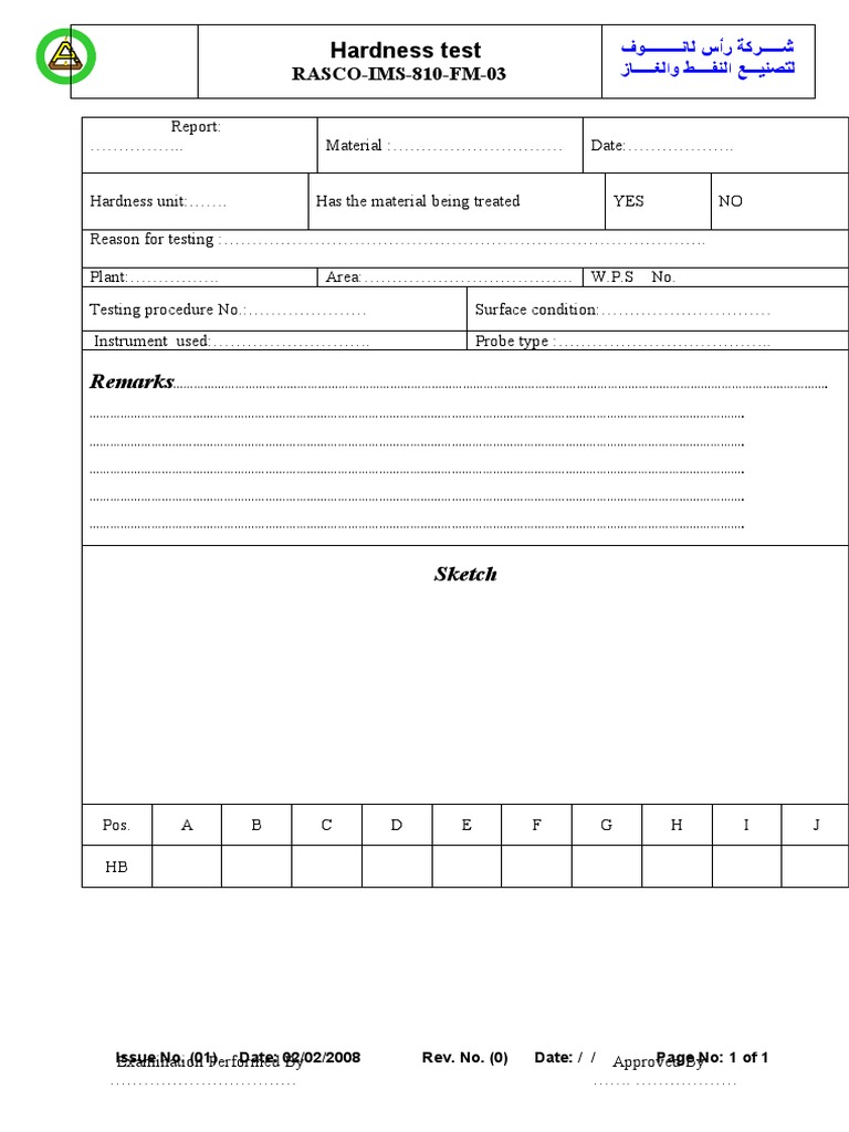 Hardness Testing Report Template | PDF