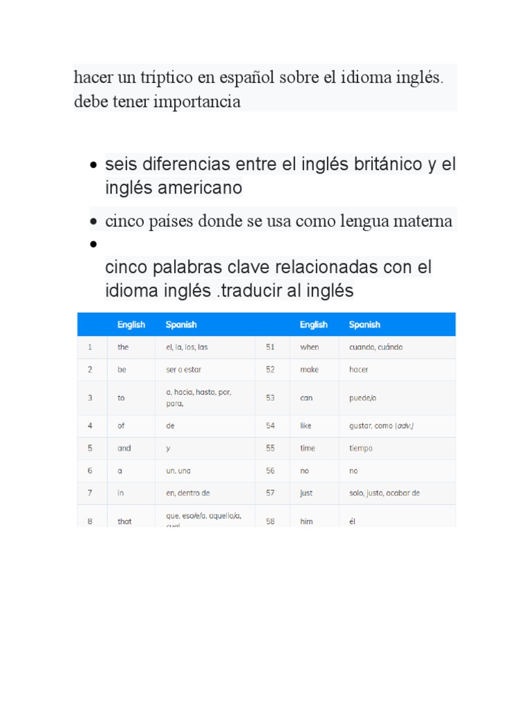 Hacer Un Tríptico en Español Sobre El Idioma Inglés | PDF | Idioma en ...