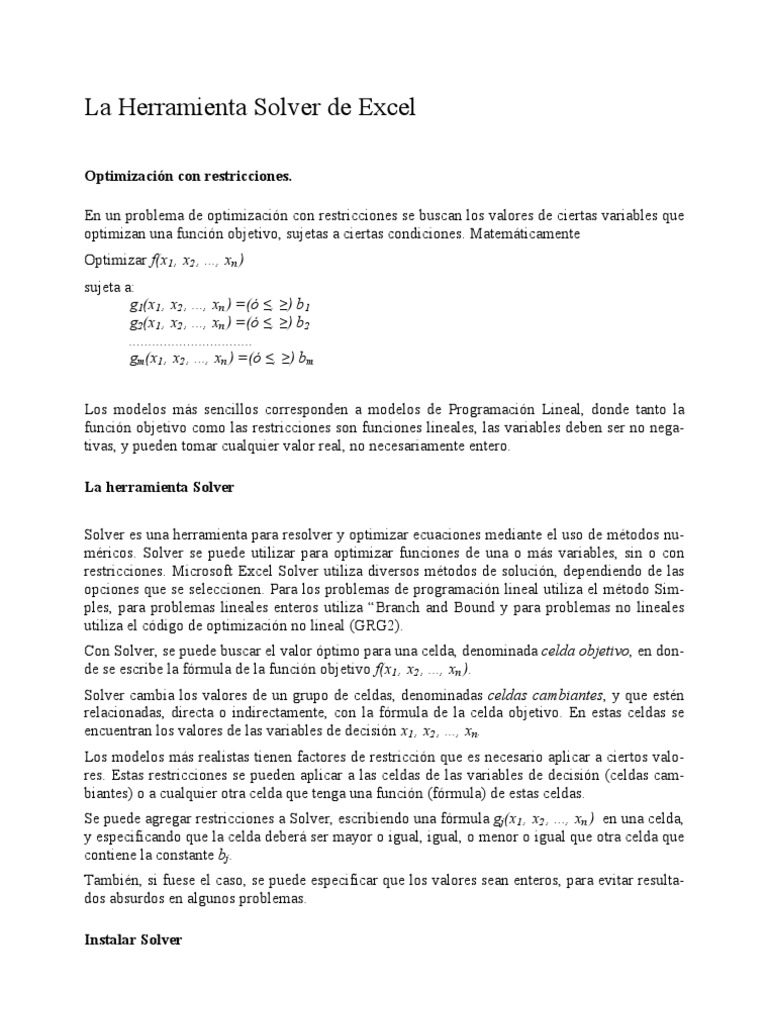 Uso de Solver | PDF | Optimización Matemática | Programación lineal