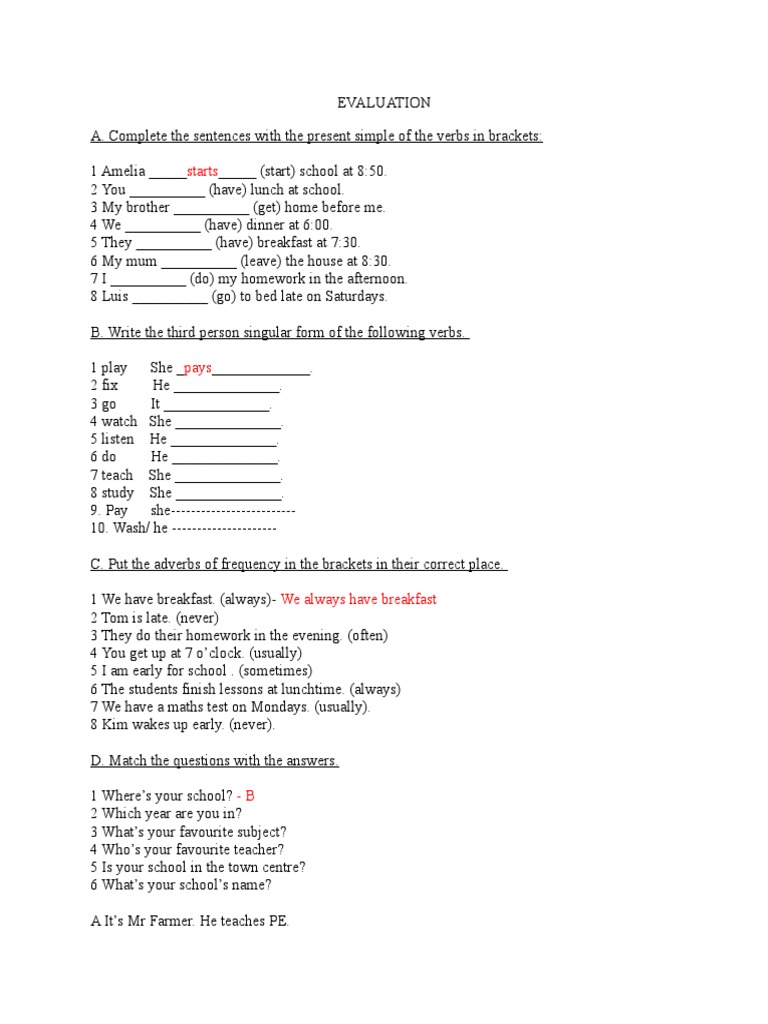 Present Simple Test | PDF | Language Families | Linguistic Typology