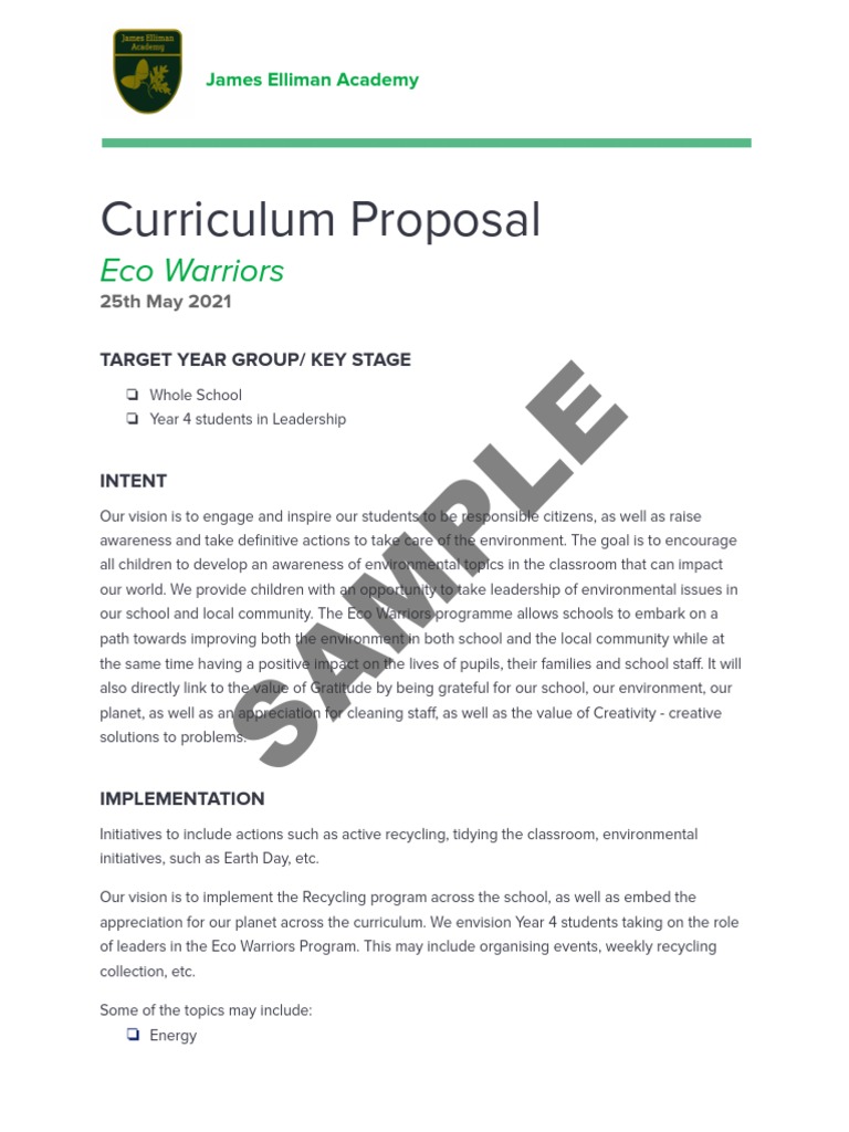 Sample-Curriculum Proposal - Eco Warriors | Download Free PDF ...