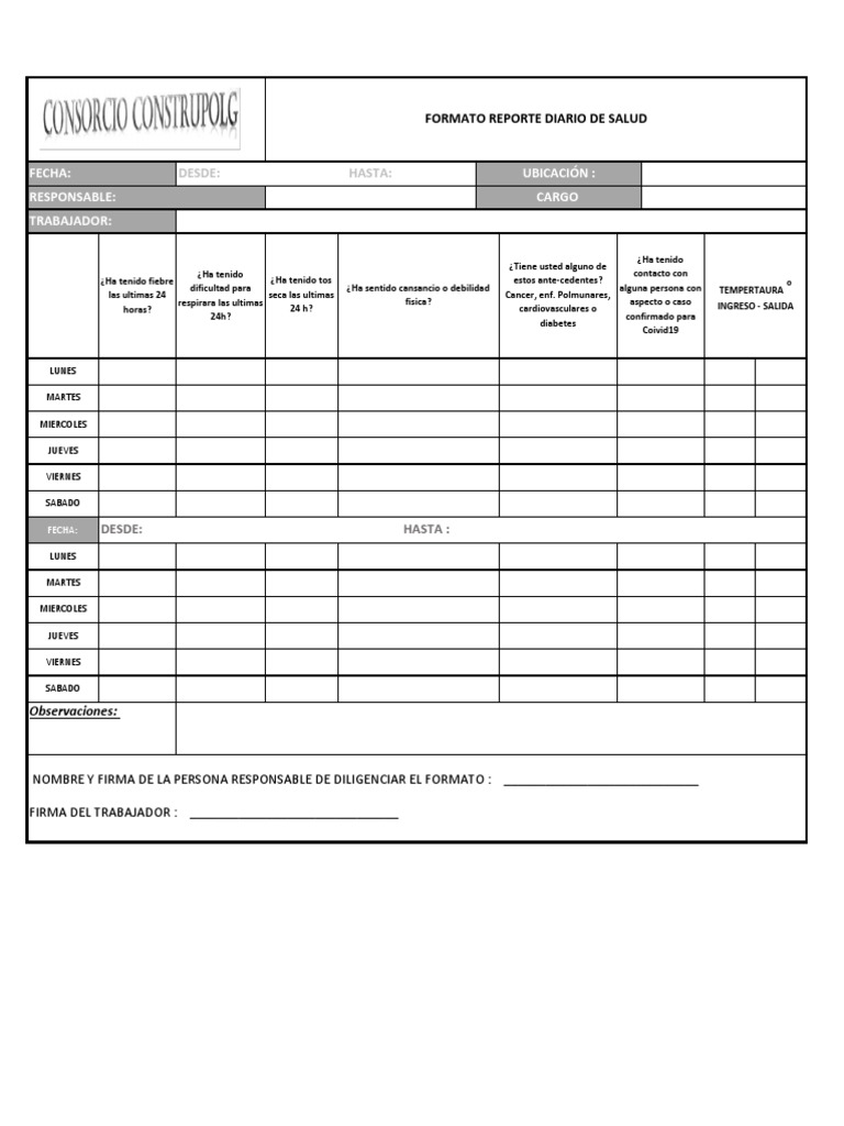 Formato de Reporte Diario de Salud | PDF | Enfermedades y trastornos ...