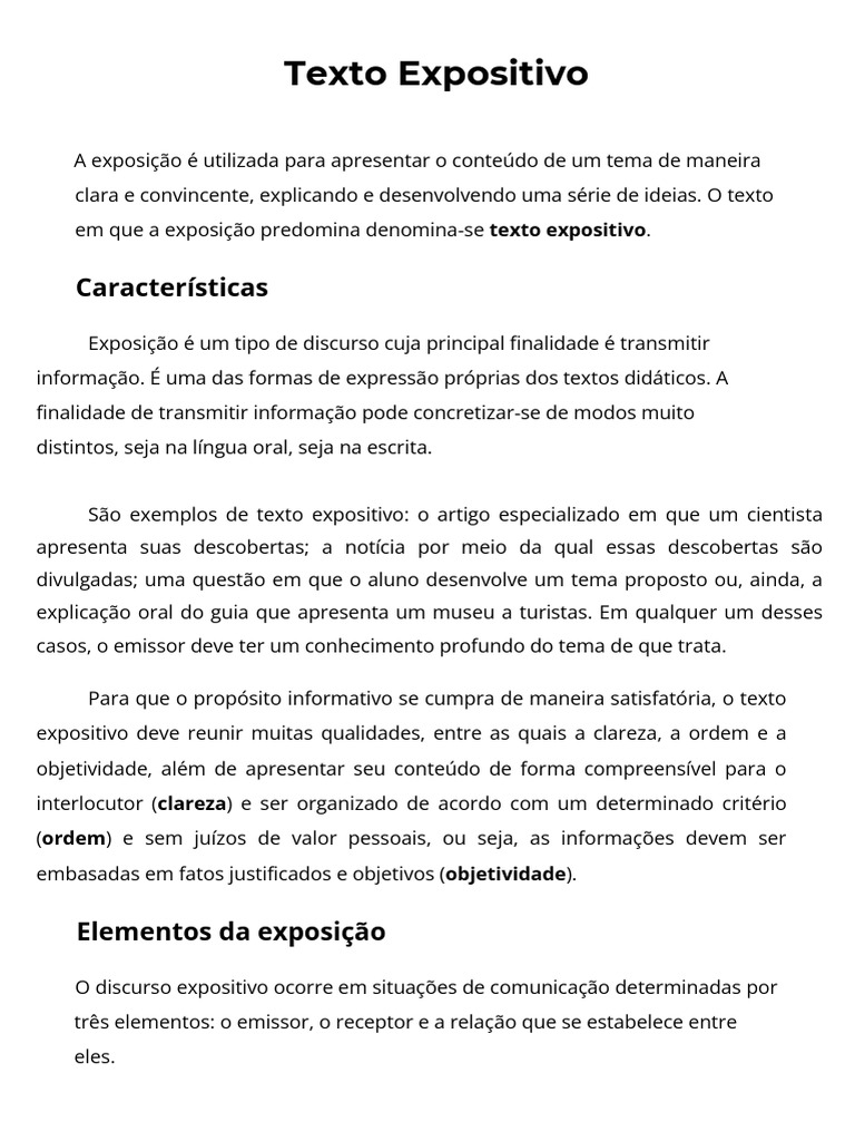 Texto Expositivo - Características, Elementos e Classificação | PDF ...