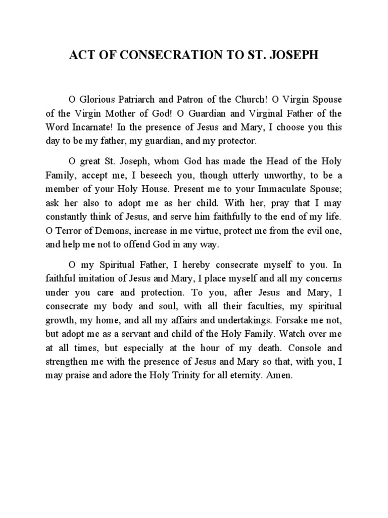 Act of Consecration To St. Joseph | PDF