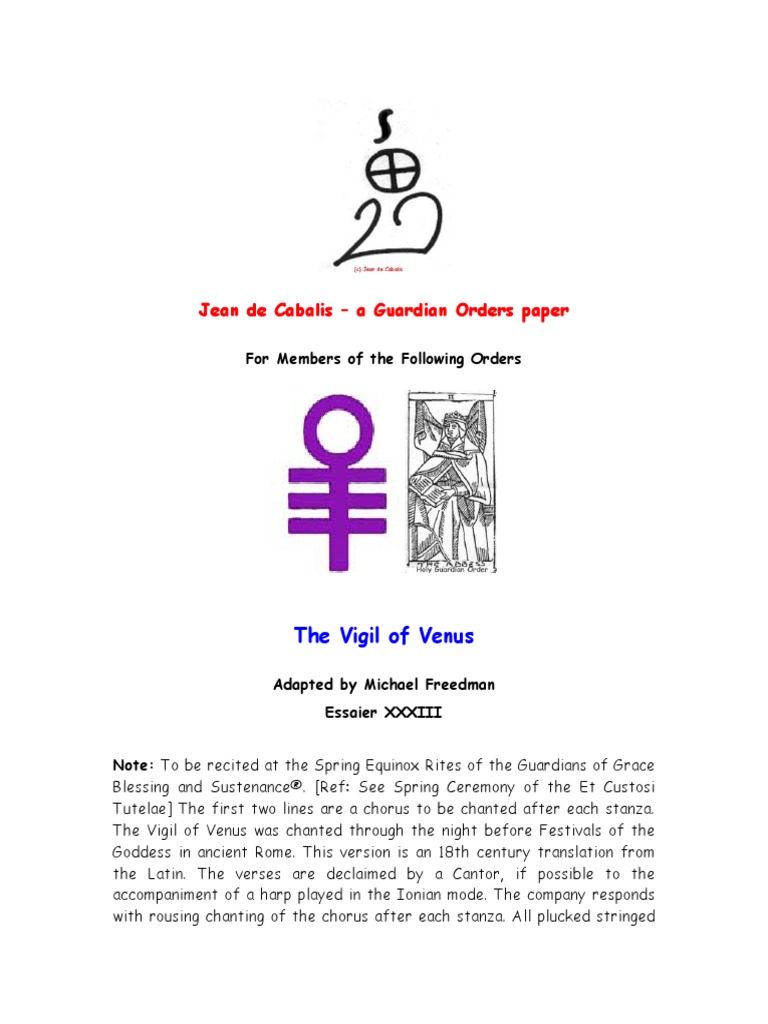 The Vigil of Venus: An 18th Century Translation of an Ancient Roman ...