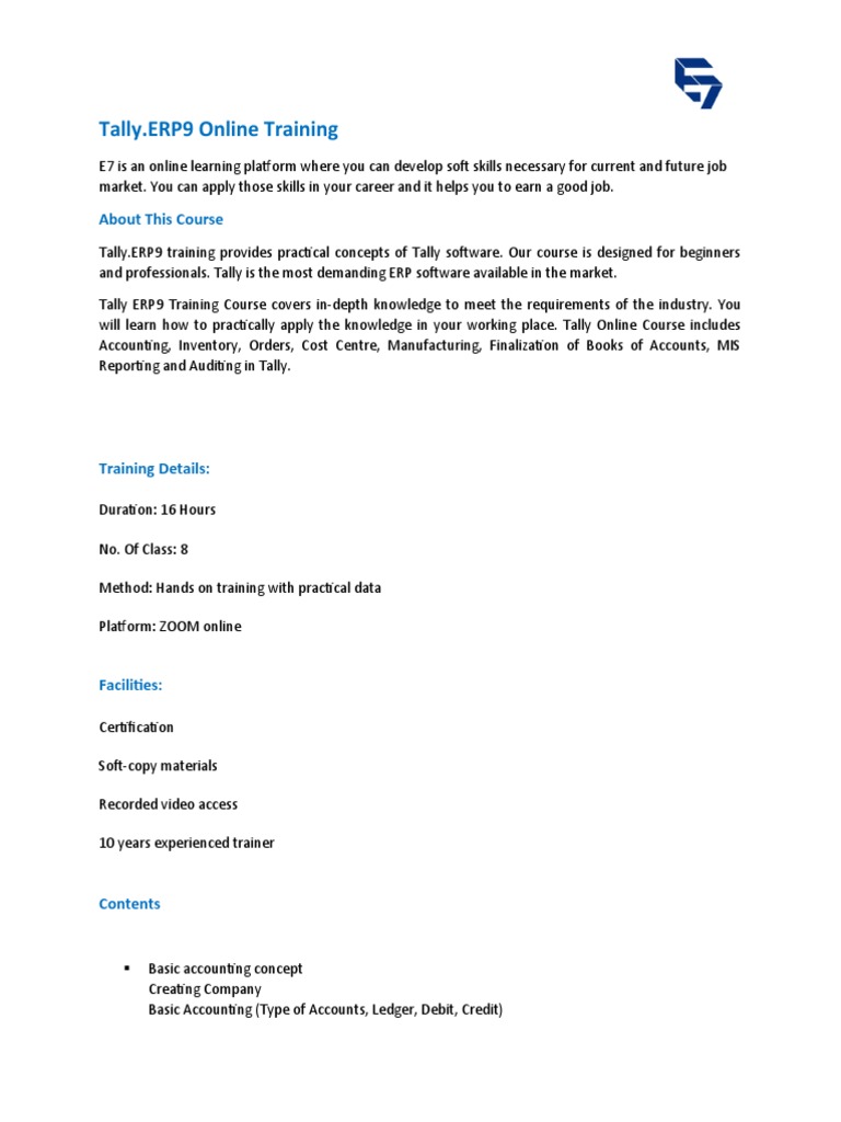 Tally - ERP9 Online Training: About This Course | PDF | Invoice ...