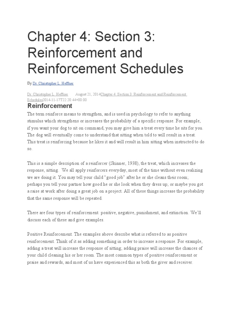 Chapter 4: Section 3: Reinforcement and Reinforcement Schedules | PDF ...