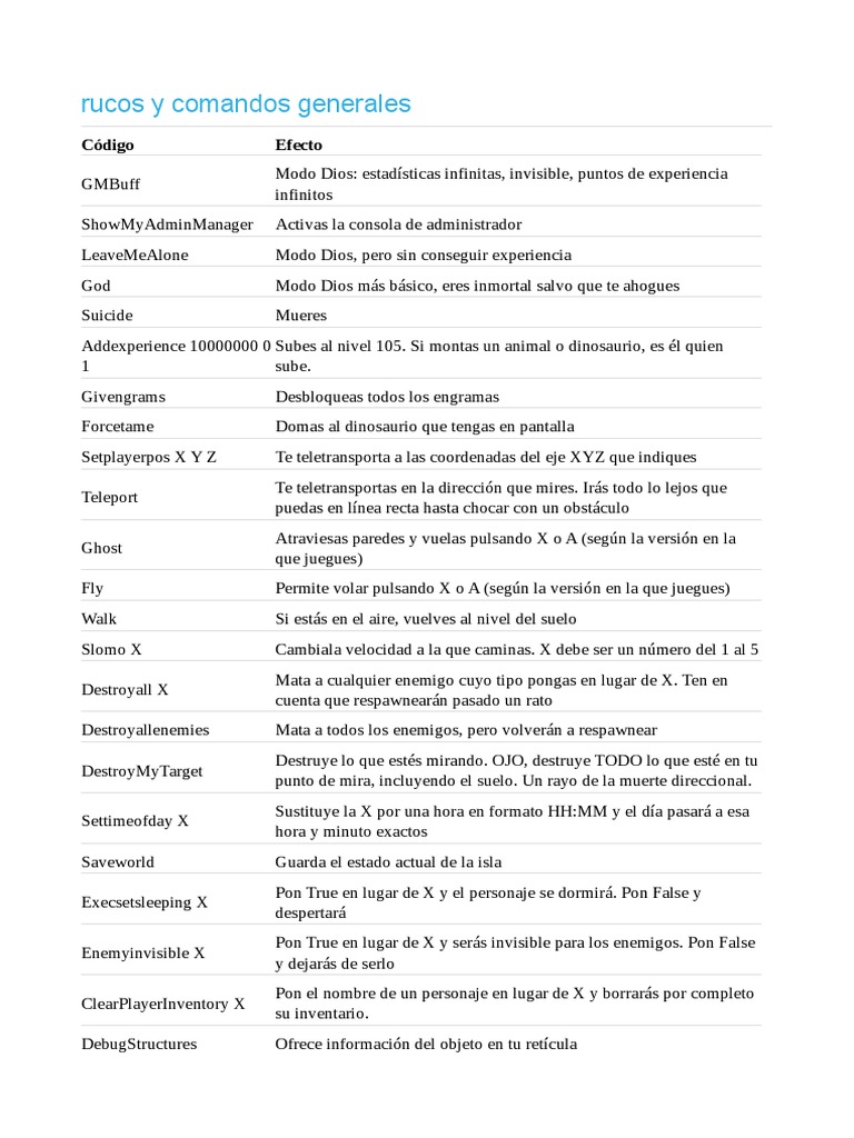 Comandos Ark Survival | PDF | Munición | Armas de proyectiles