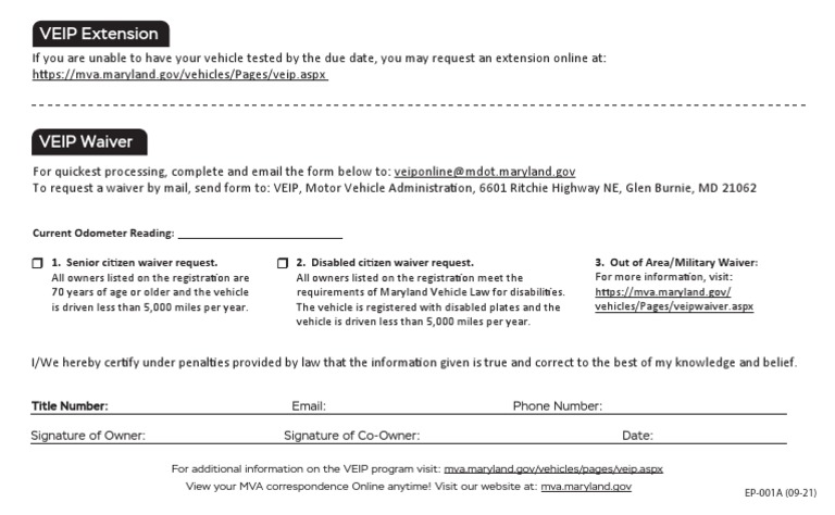 Requesting an Extension or Waiver for Maryland's Vehicle Emissions ...