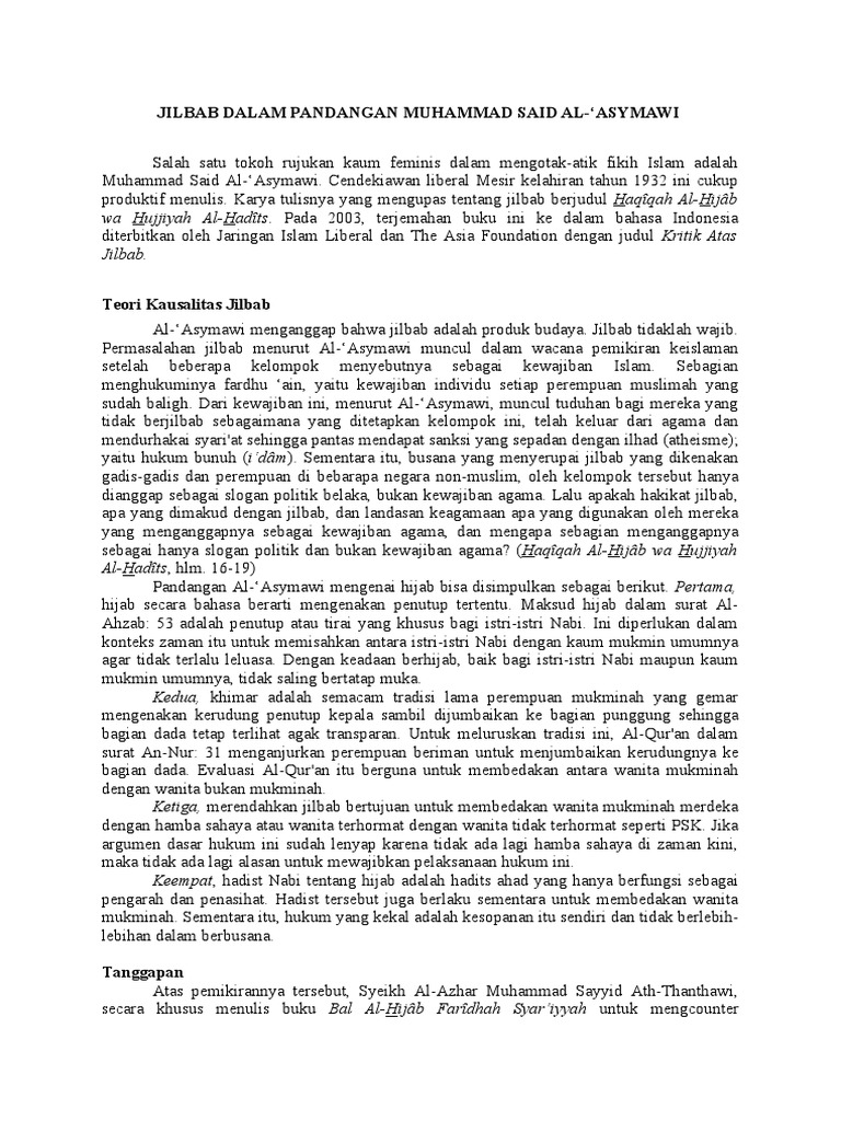 Jilbab Dalam Pandangan Muhammad Said Al - Asymawi | PDF
