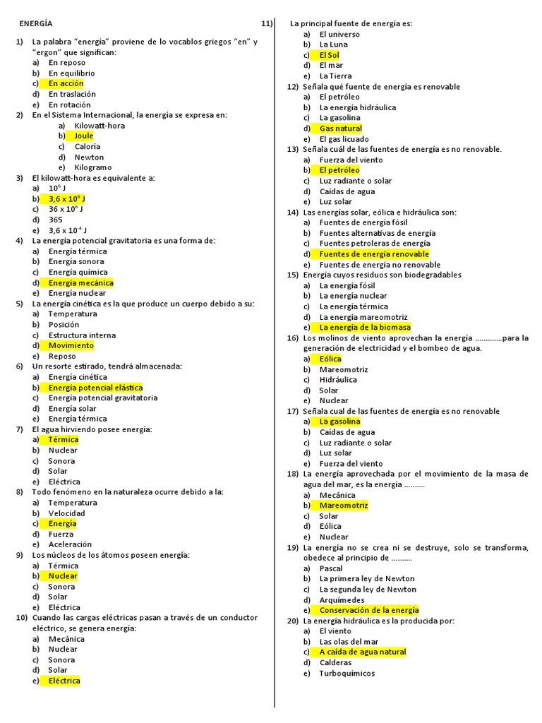 ENERGÍA - Test RESUELTO | PDF | Energía renovable | Energía solar