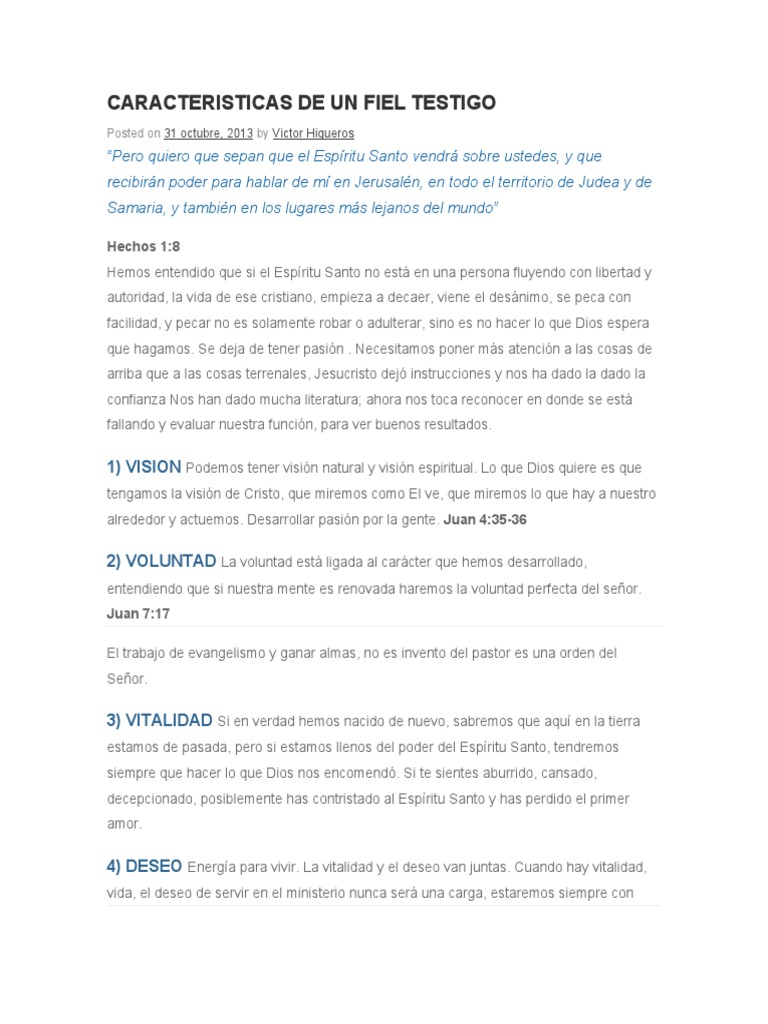 Caracteristicas de Un Fiel Testigo | PDF | espíritu Santo | Amor