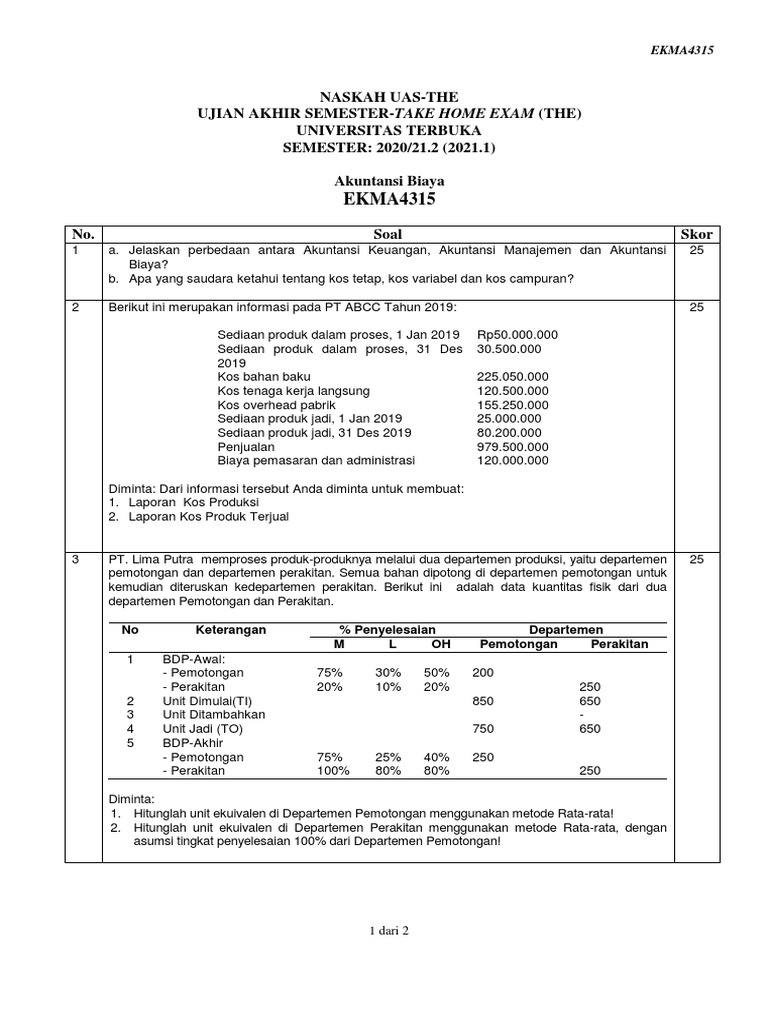 UAS Akuntansi Biaya | PDF | Teknologi & Rekayasa