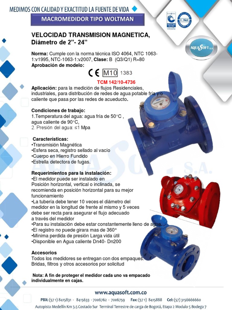Macromedidor Woltman para Agua Potable | PDF | Agua | Transmisión (Mecánica)