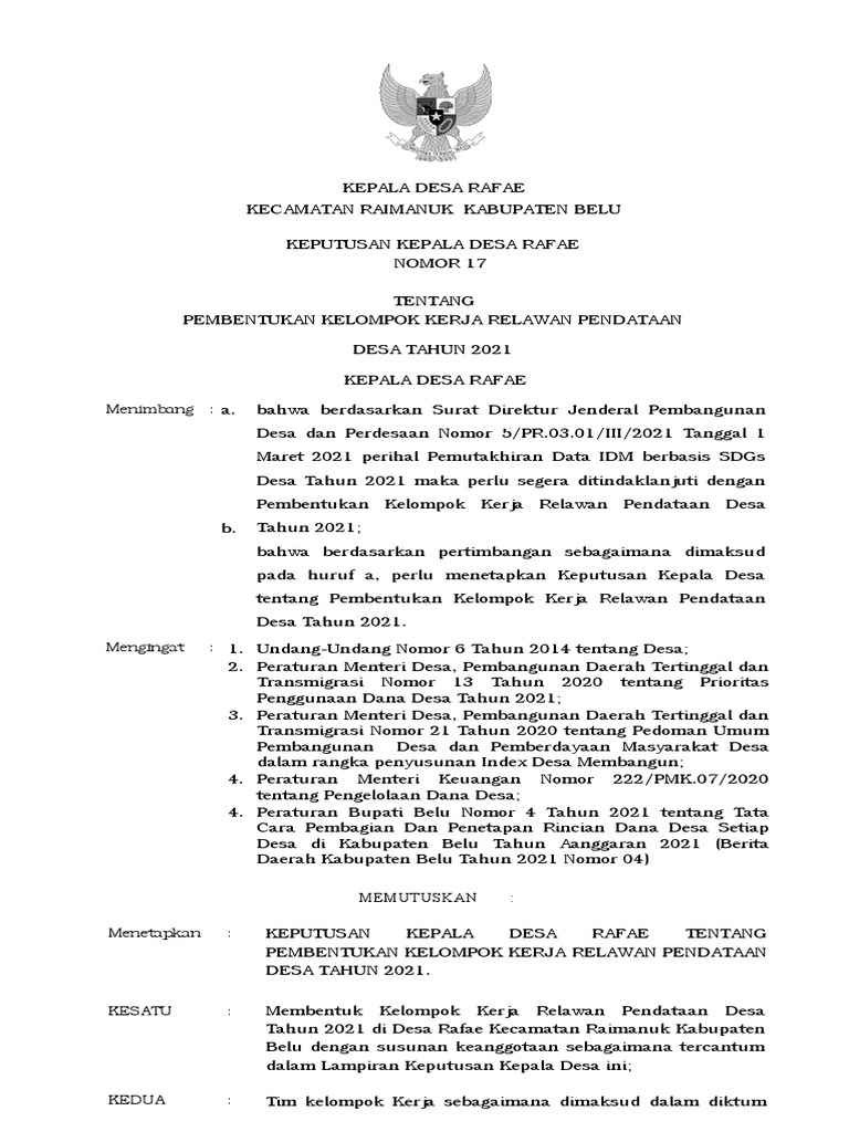 Contoh SK Relawan Covid Desa | PDF