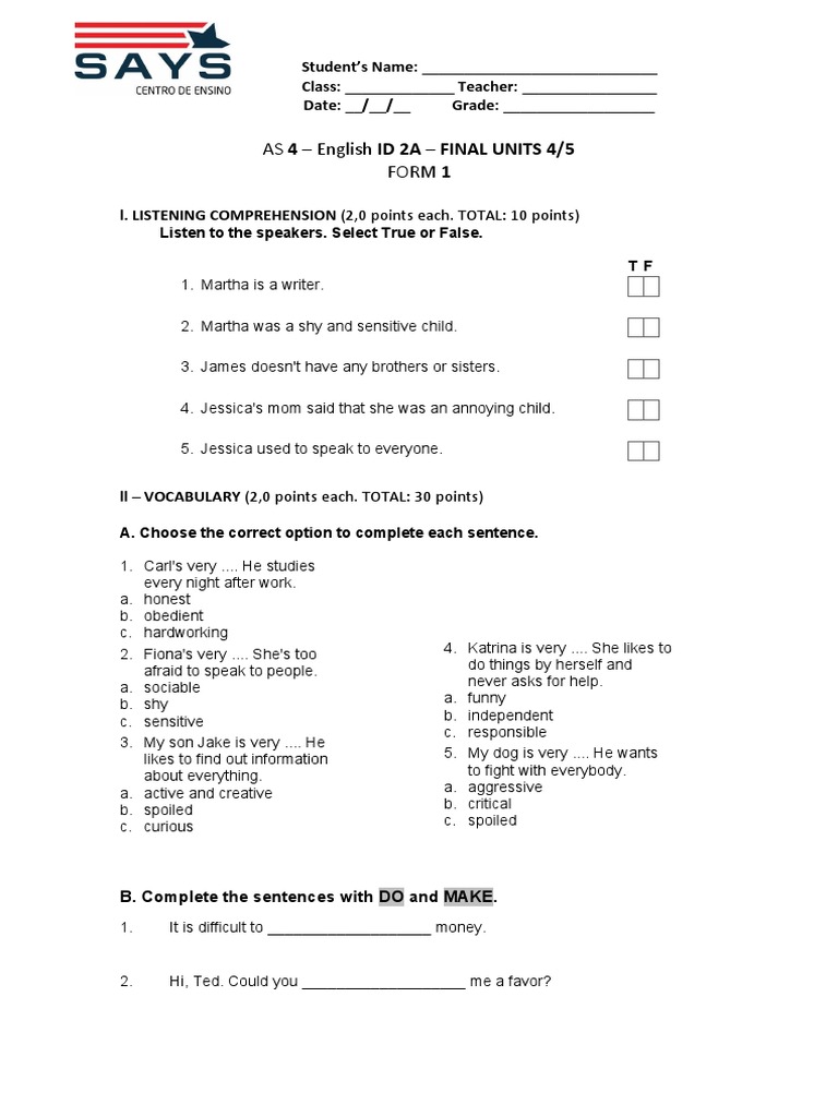 English exam practice test | PDF | English Language