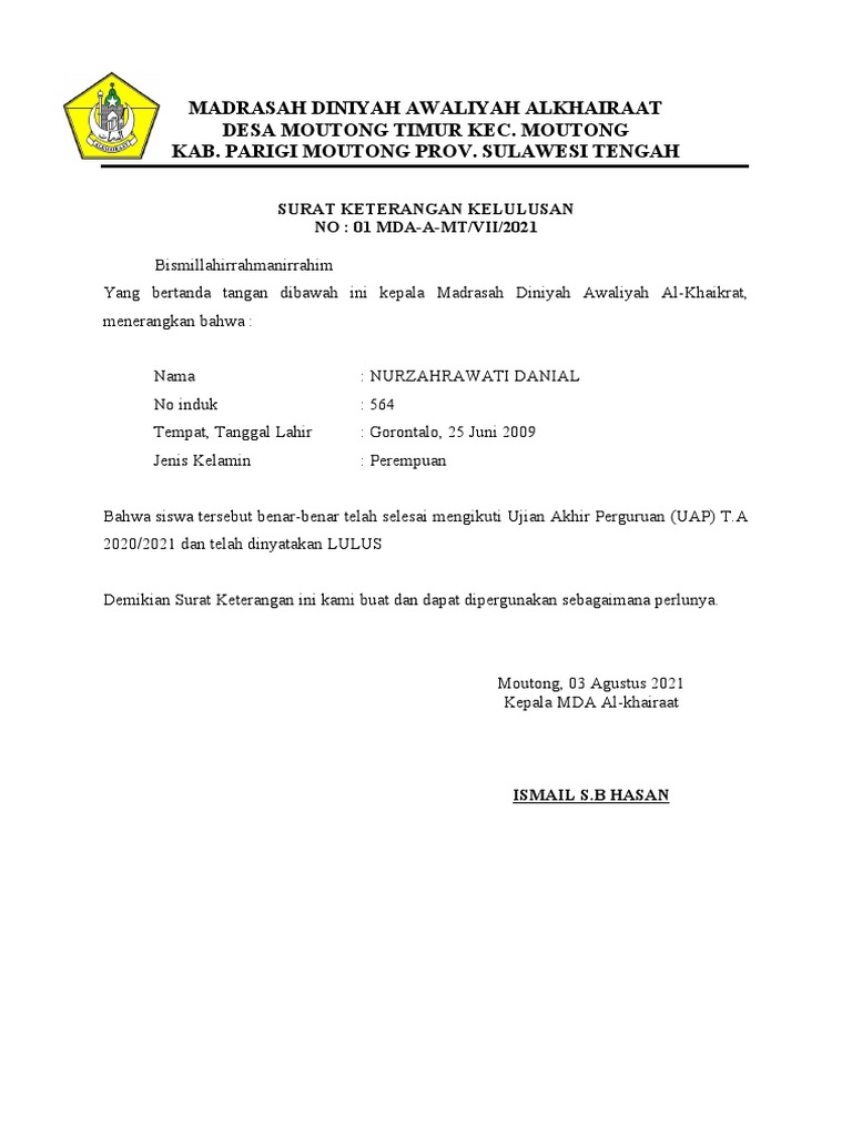 Surat Keterangan MDA | PDF | Karier & Perkembangan