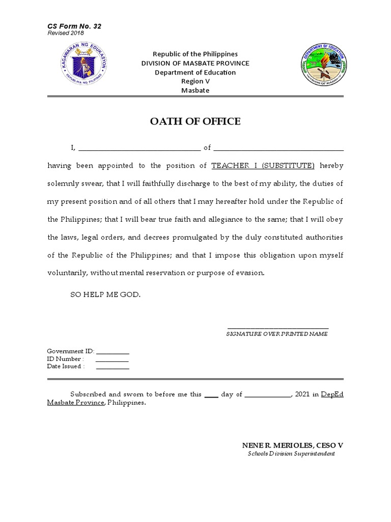 Oath of Office: CS Form No. 32 | PDF