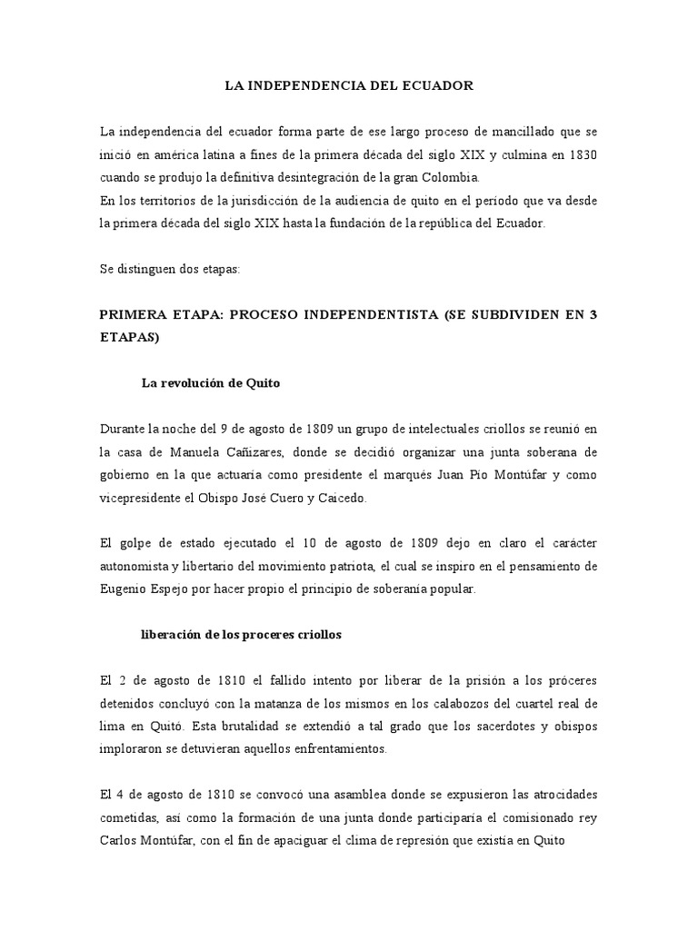 La Independencia Del Ecuador | PDF | Ecuador | América del Sur