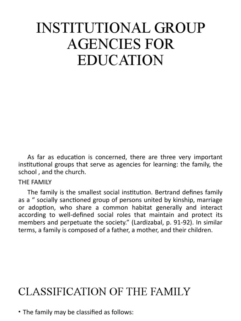 Institutional Group Agencies For Education | PDF | Family | Marriage