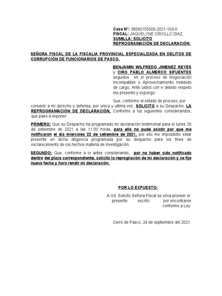 Solicito Reprogramación de Declaración PDF | PDF