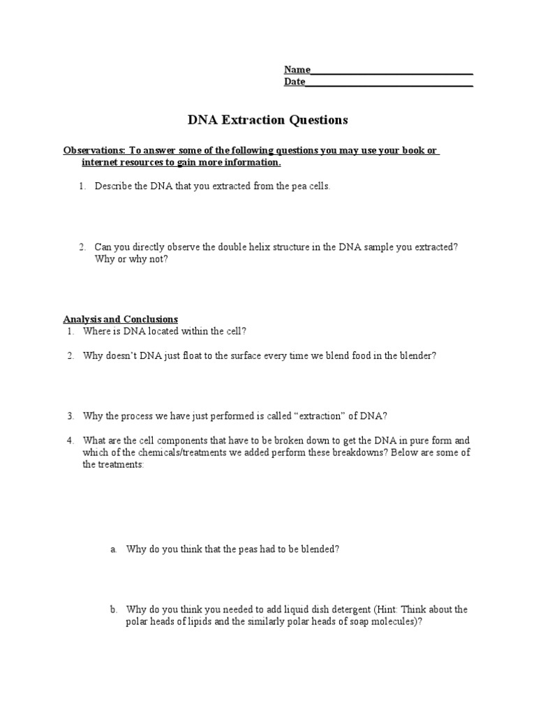 Lab - 5 and - 6 DNA Extraction Answer Sheet | PDF | Wellness