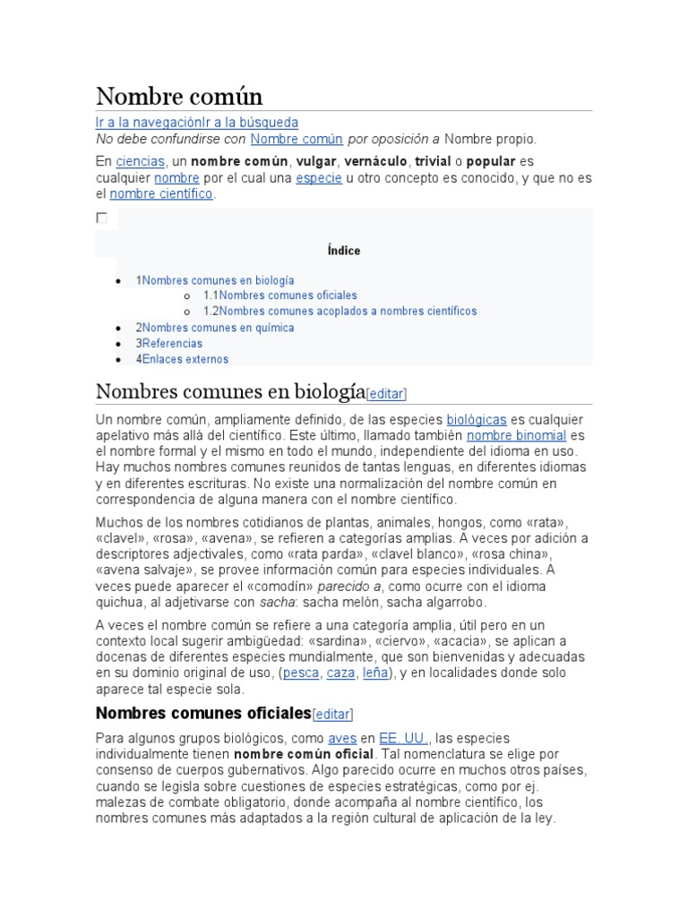 Nombre Común | PDF | Nomenclatura biológica | Clasificación cientifica