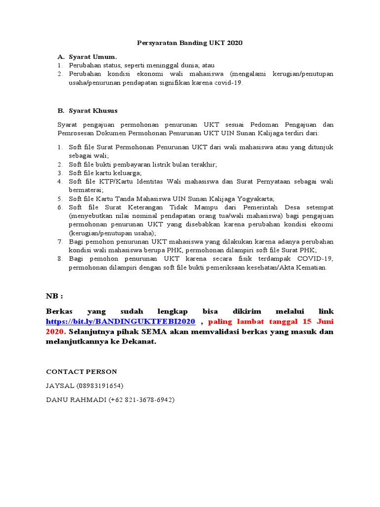 Contoh Surat Permohonan Penurunan Ukt Febi 2021 New | PDF