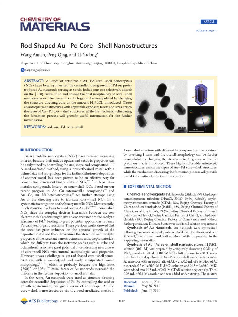 Rod-Shaped Au@Pd Core-Shell Nanostructures | PDF | Electron Microscope ...
