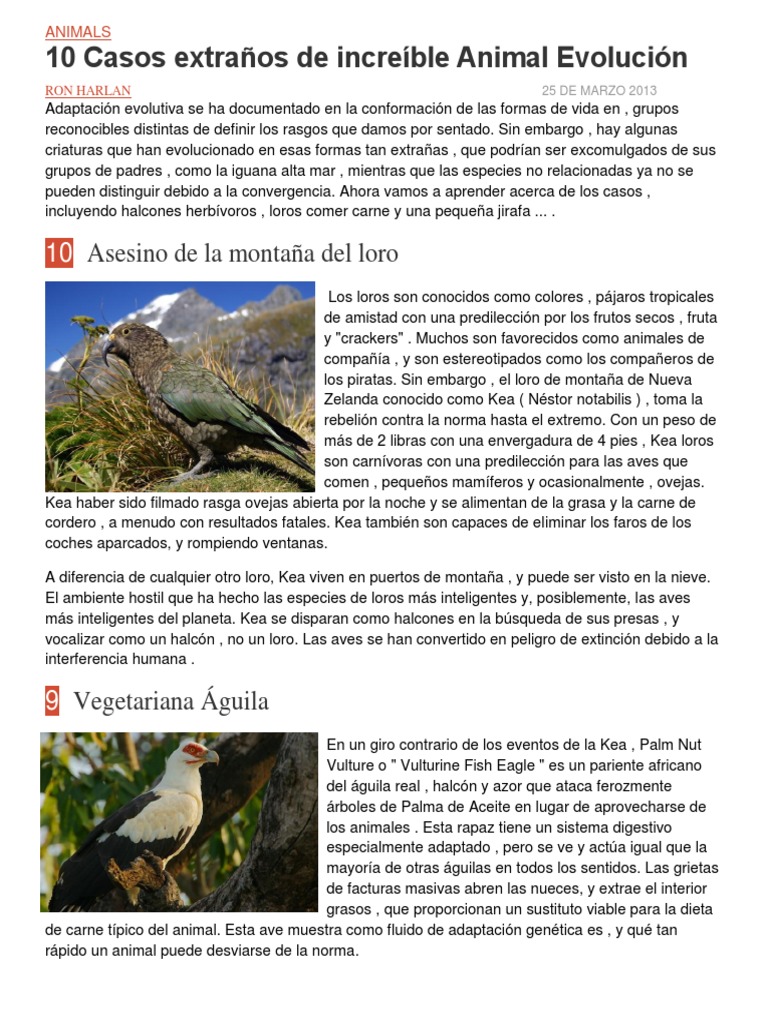10 Extrañas Evoluciones Animales | PDF | Aves | Marsupiales
