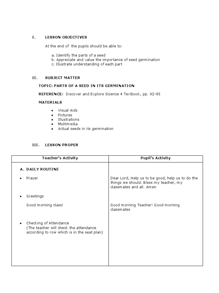 Lesson Plan in Science Prelim | PDF | Seed | Germination