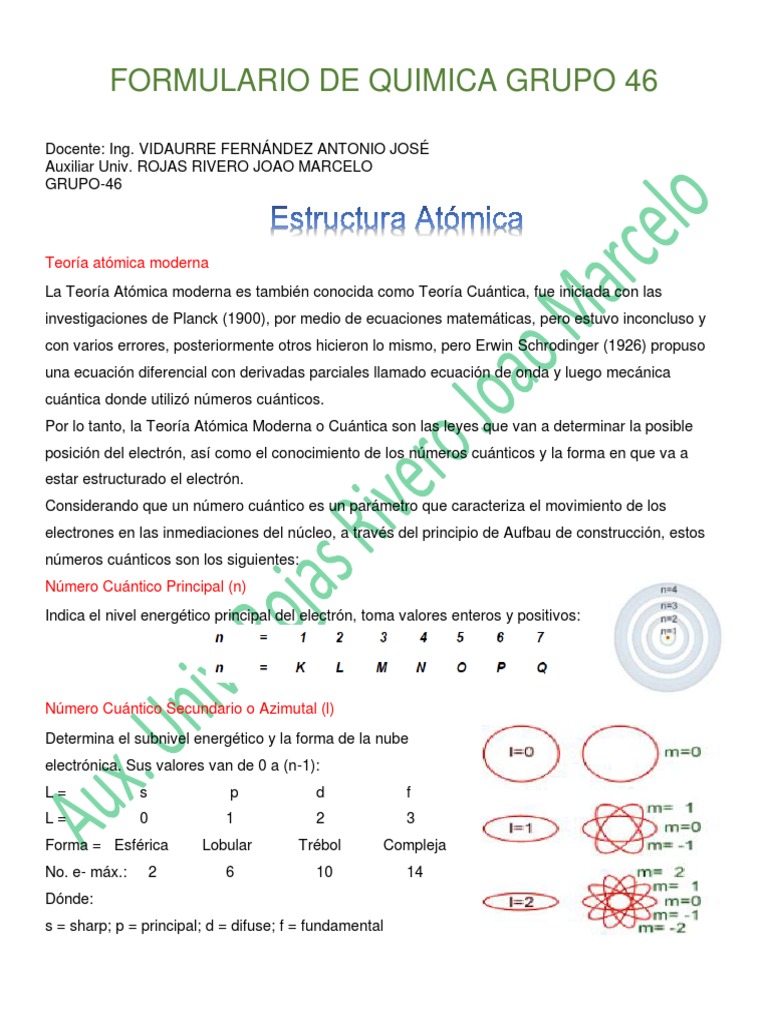 Formulario (Estructura Atomica) | PDF | Electrón | Mecánica cuántica