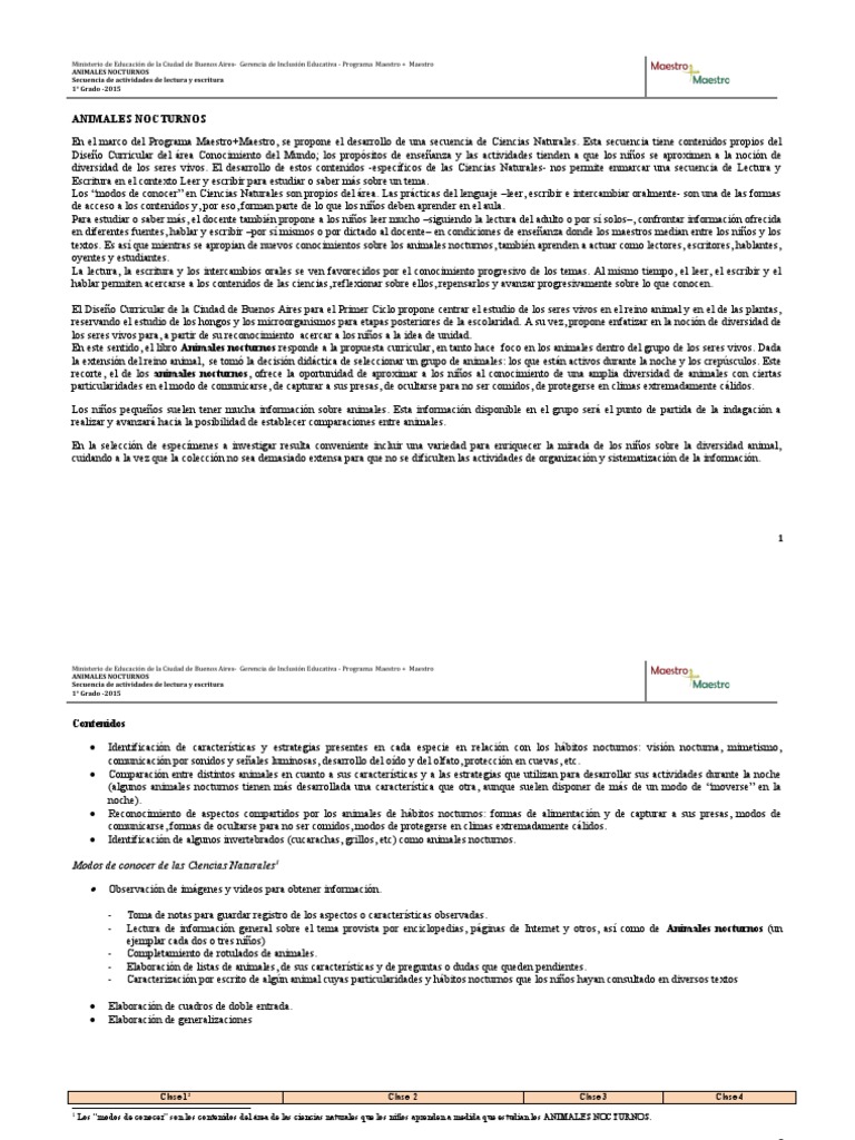Animales Nocturno-Secuencia - Versión REVISADA 2-6 | PDF | Plan de ...