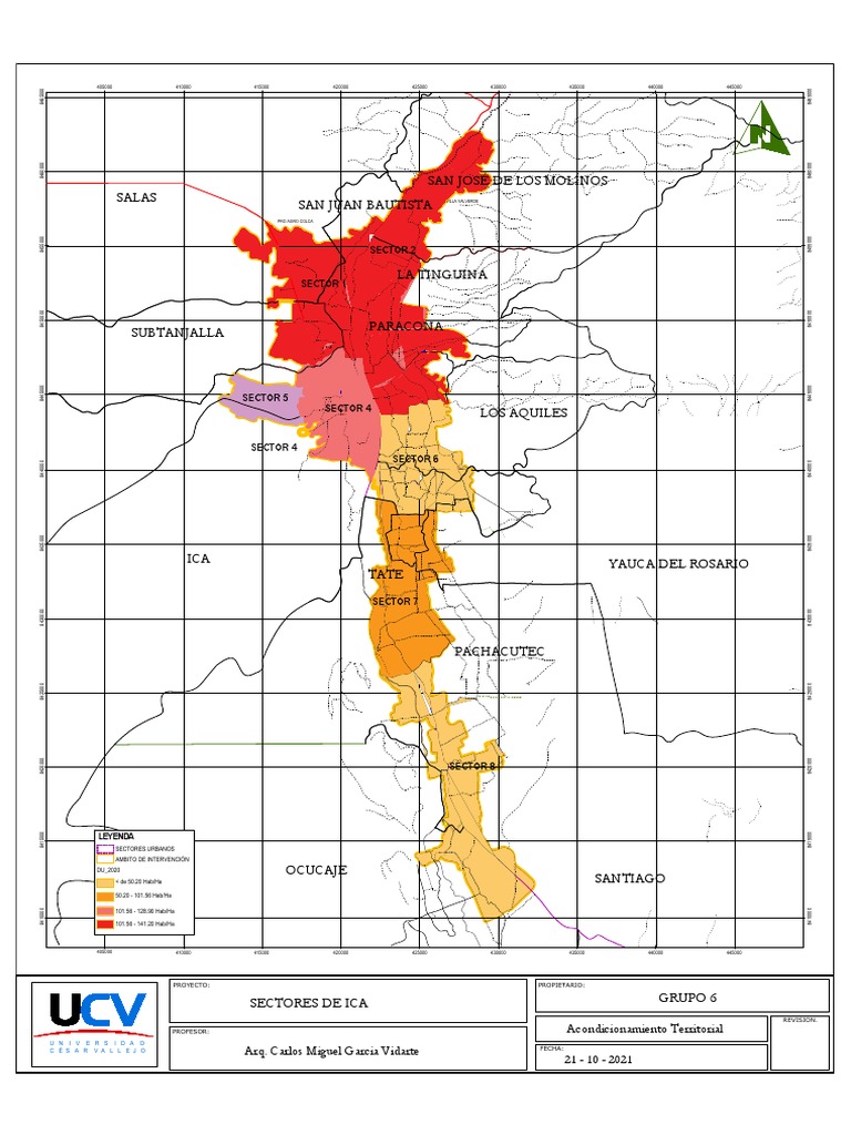 Mapa de densidades poblacionales y sectores urbanos de la ciudad de Ica ...