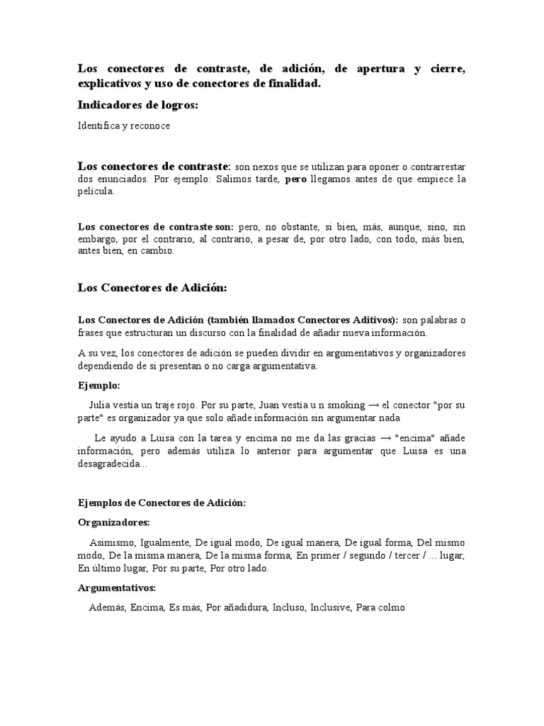 Los Conectores de Contraste | PDF | Artes del Lenguaje y Comunicación