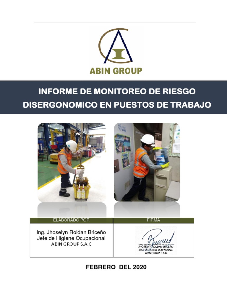 Informe de Monitoreo Ocupacional Riesgo Disergonomico | PDF | Factores humanos y ergonomía ...