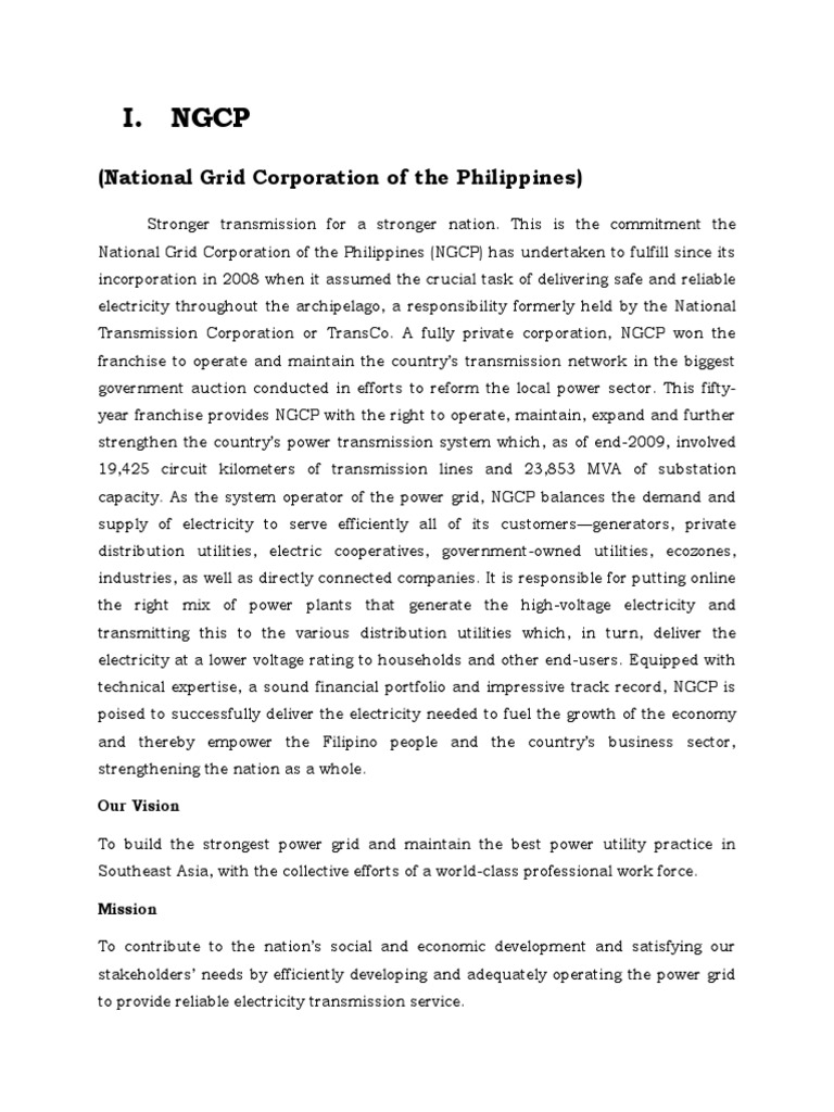 I. NGCP: (National Grid Corporation of The Philippines) | PDF ...