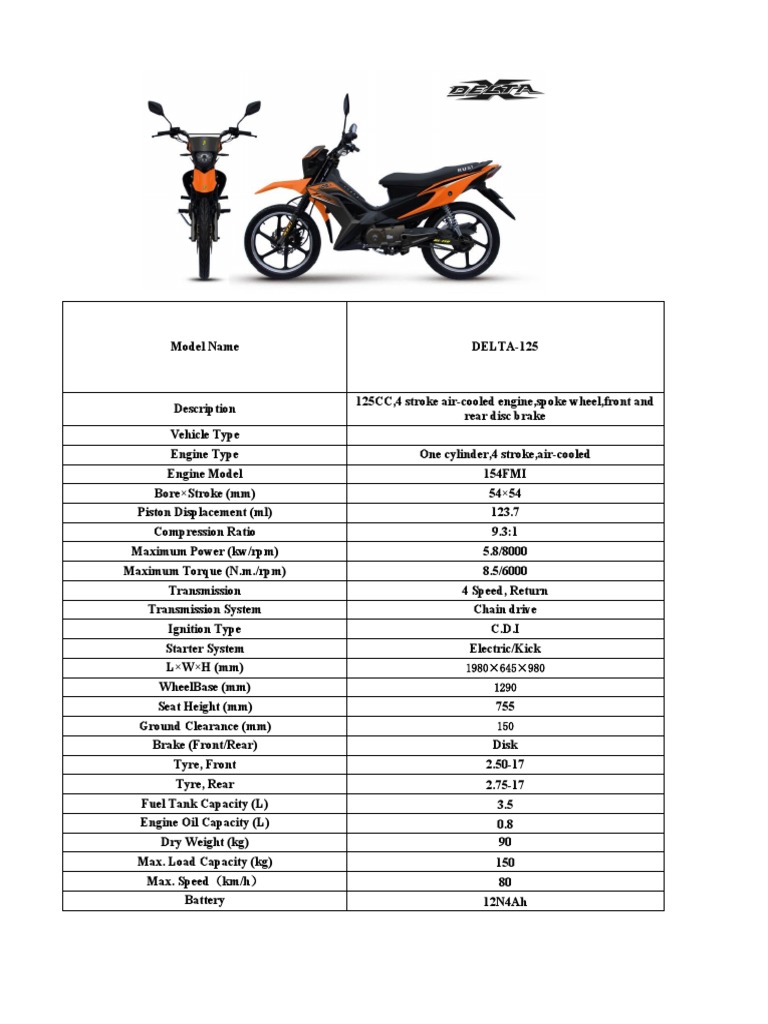 Rusi Delta 125 Specifications Overview | PDF