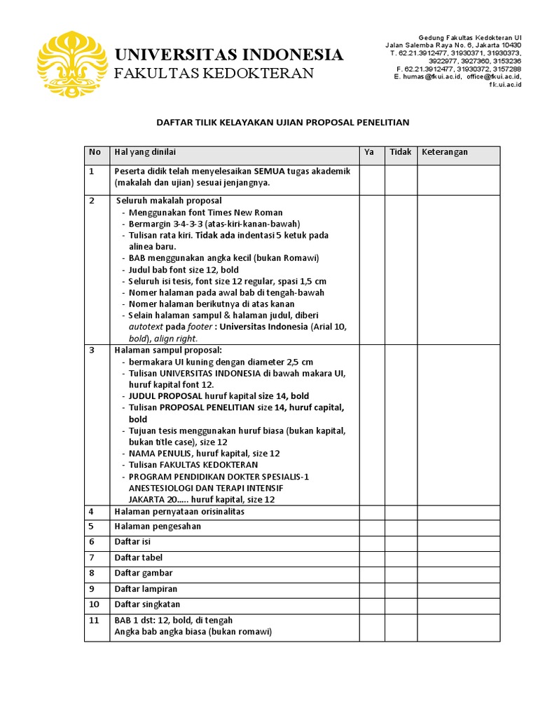 Daftar Tilik Kelayakan Ujian Proposal | PDF