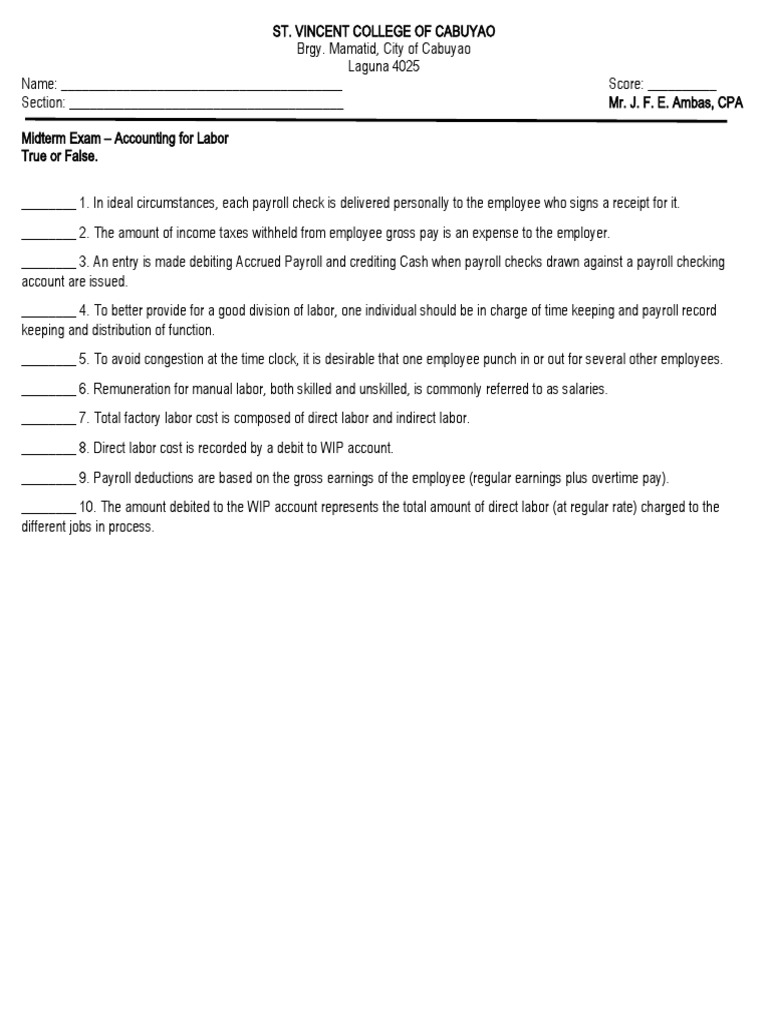 Accounting For Labor | PDF