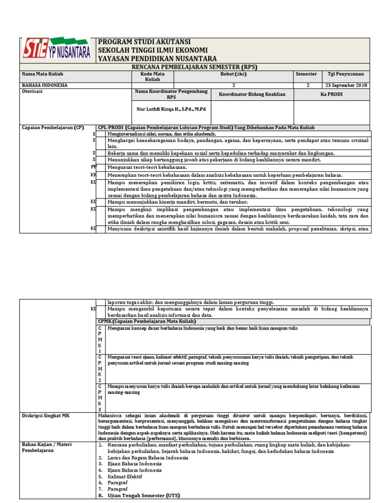 RPS MKU Bahasa Indonesia | PDF