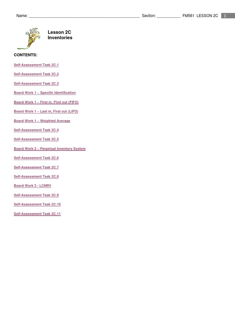 Lesson 2C. Inventories - Please Print | PDF | Cost Of Goods Sold ...