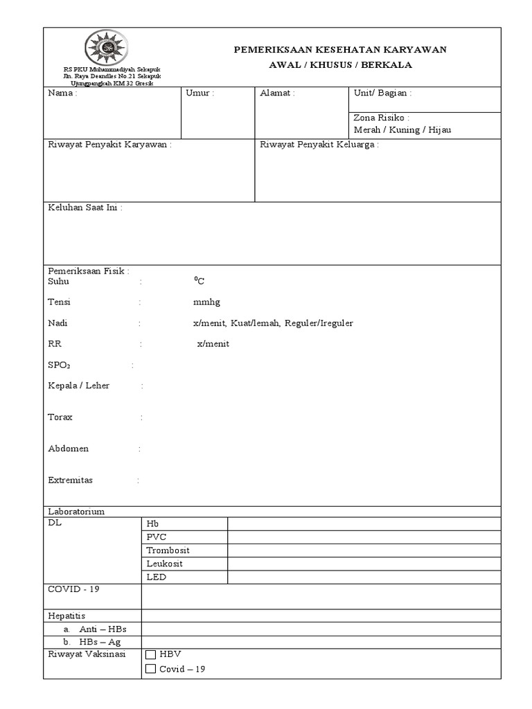 Formulir Pemeriksaan Kesehatan Karyawan | PDF