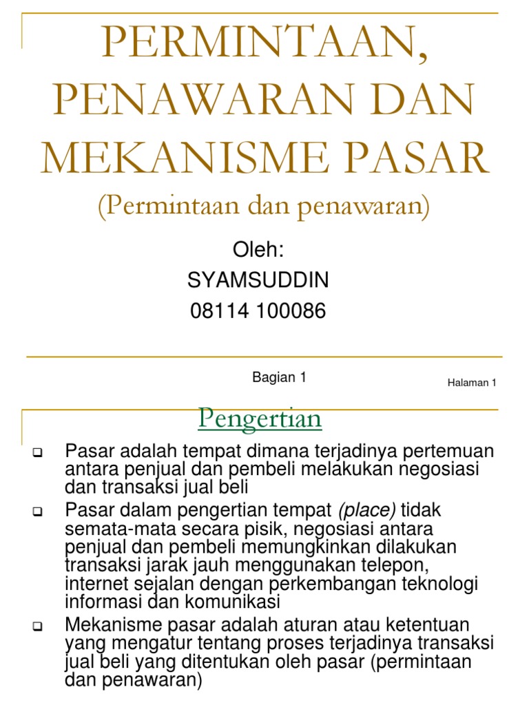 Mekanisme Pasar: Permintaan dan Penawaran | PDF