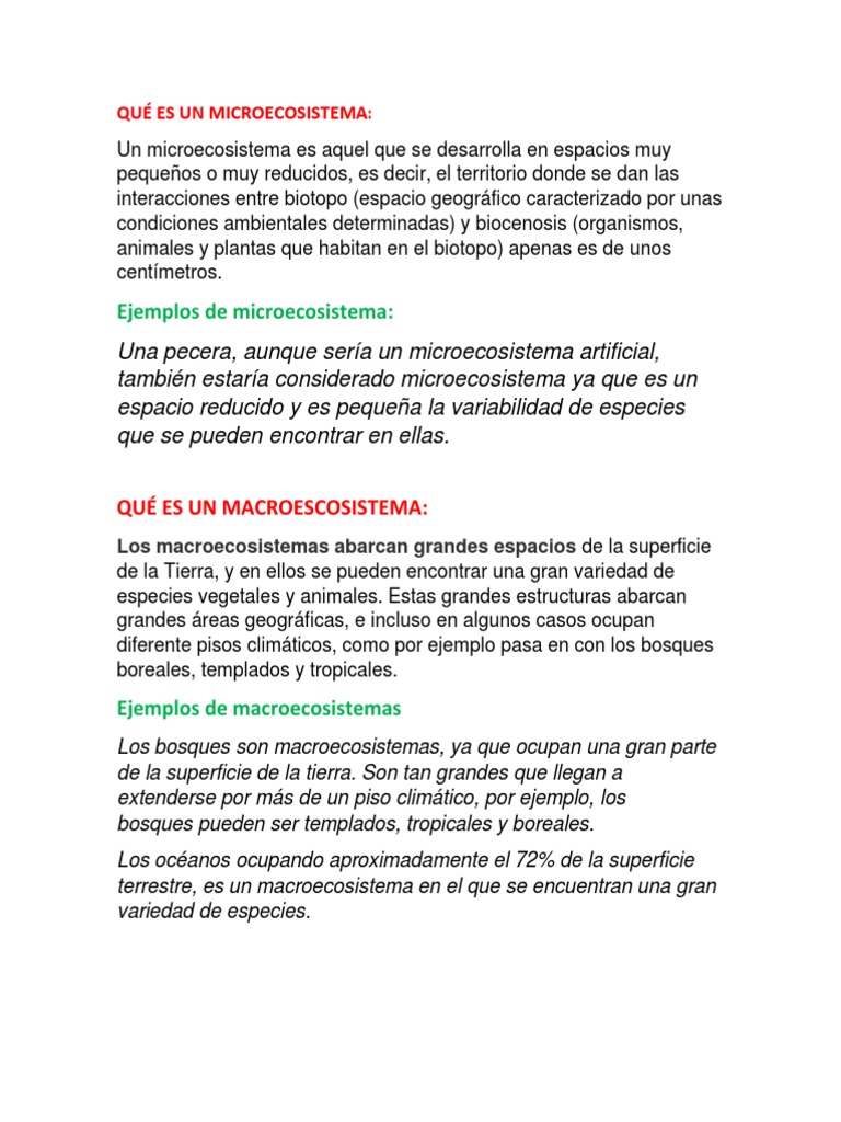 Definición y ejemplos de microecosistemas | PDF