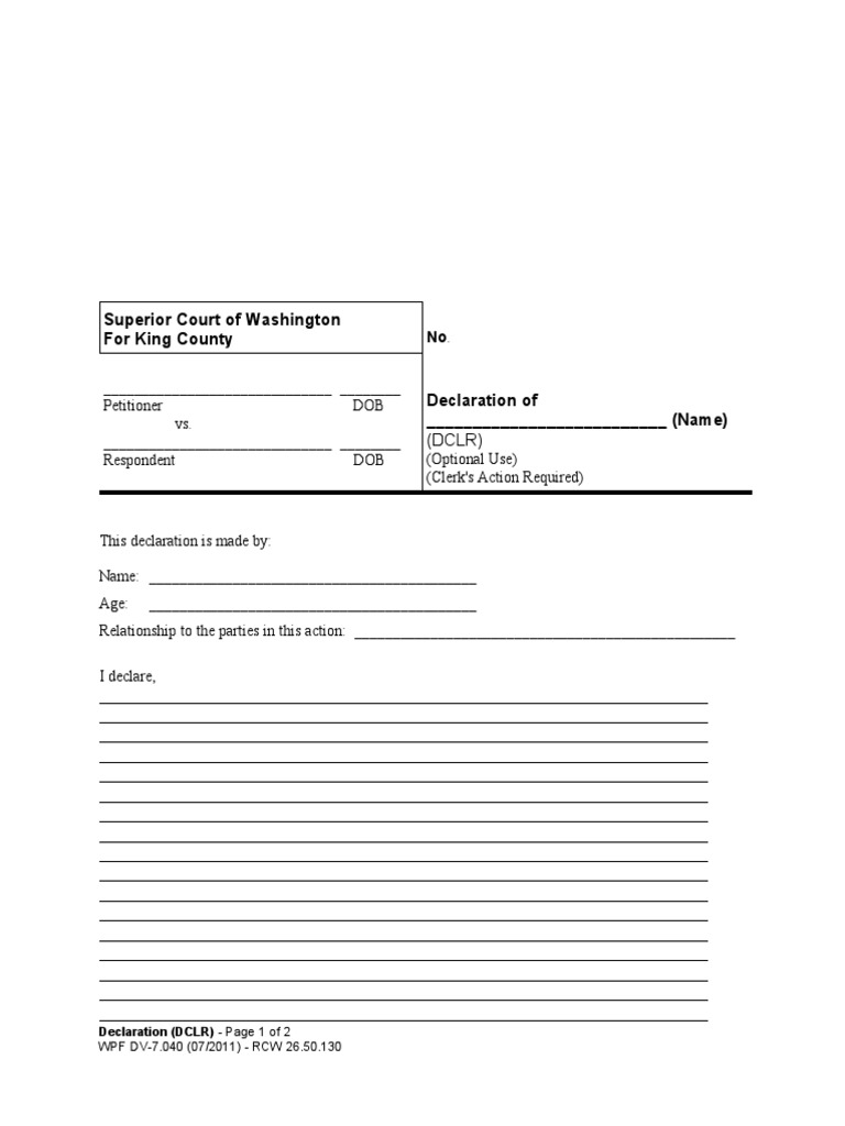 Blank Declaration Court King County | PDF | Law