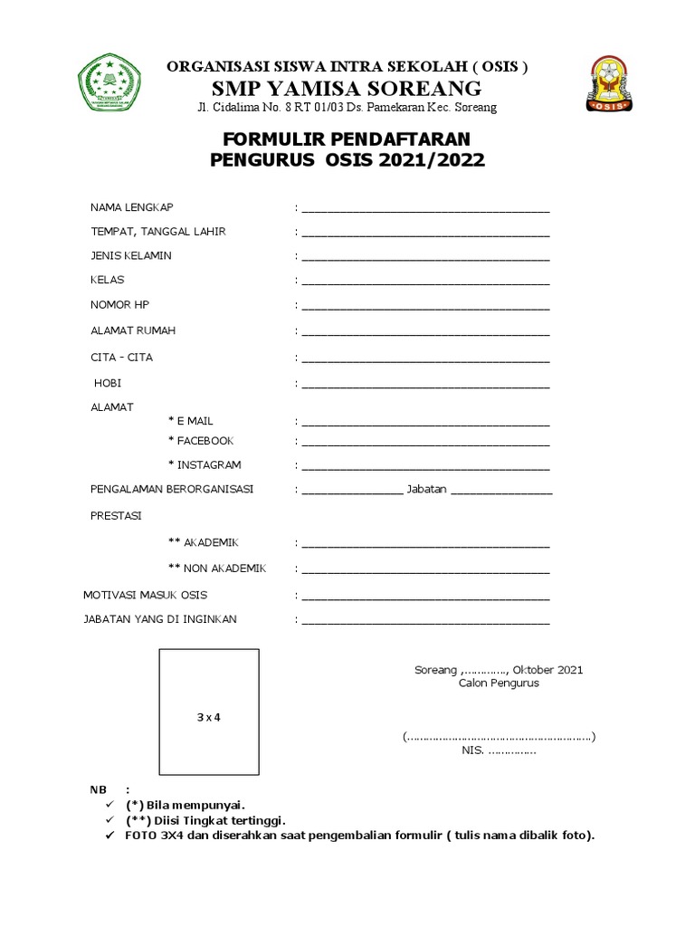 Formulir Pendaftarn OSIS | PDF