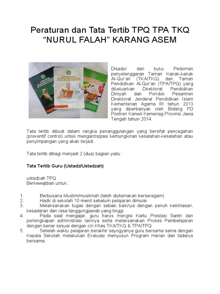 Peraturan Dan Tata Tertib TPQ TPA | PDF