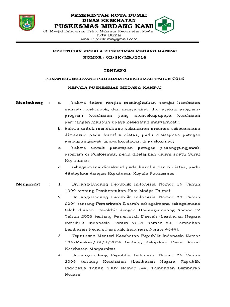 SK PJ PROGRAM PUSKESMAS (REVISI) - 2.3.1.2 & 5.1.1.2 | PDF | Sains ...